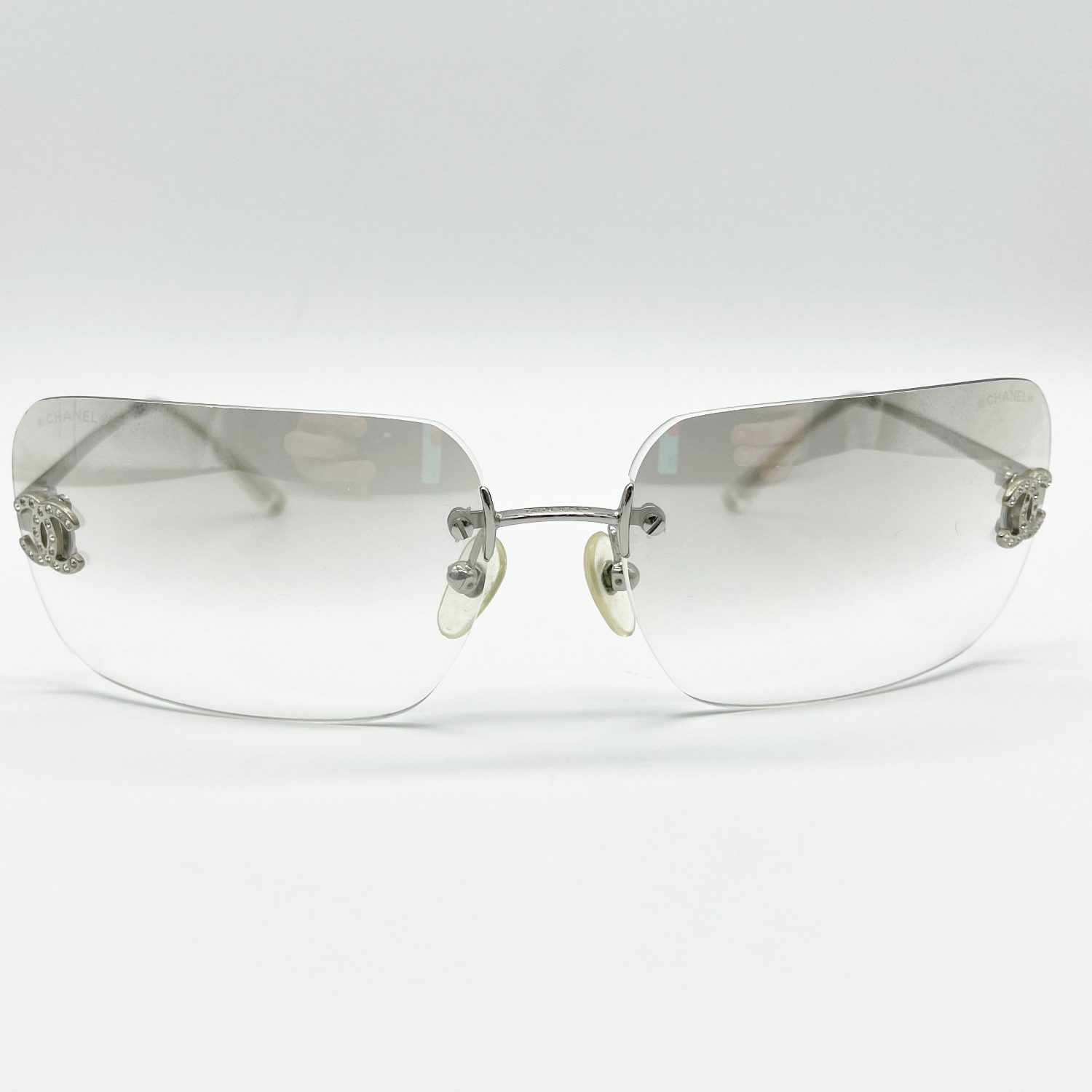 Chanel Diamante Rimless Sunglasses in Clear/Silver | Nitryl