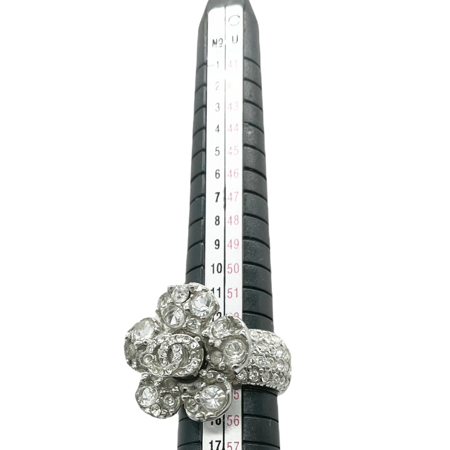 Chanel Diamante Logo Flower Ring in Silver – Nitryl