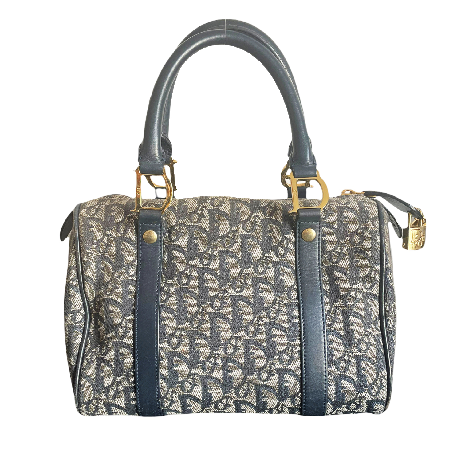 Dior Monogram Mini Boston Bag in Navy and Gold – Nitryl