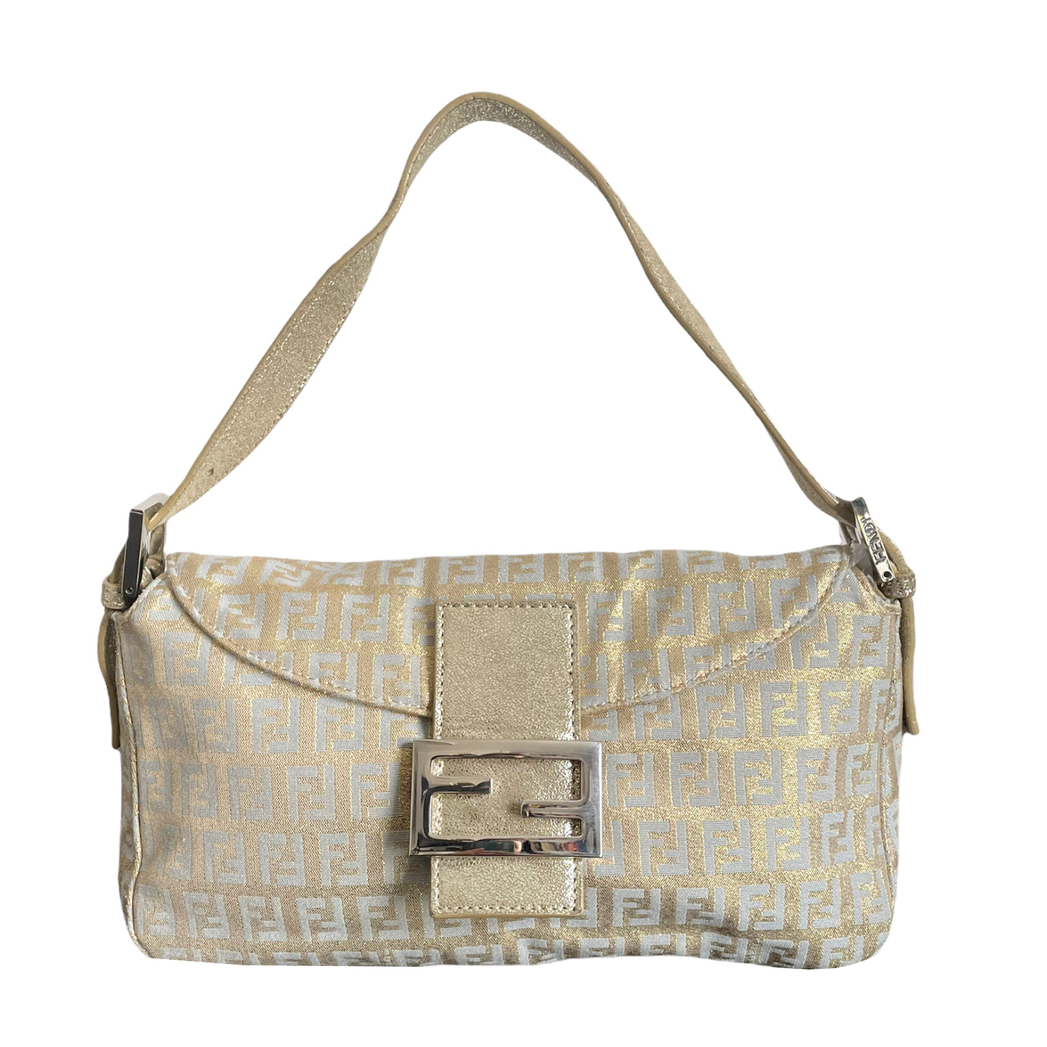Fendi Monogram Baguette Shoulder Bag in Rare Metallic Gold and Blue ...