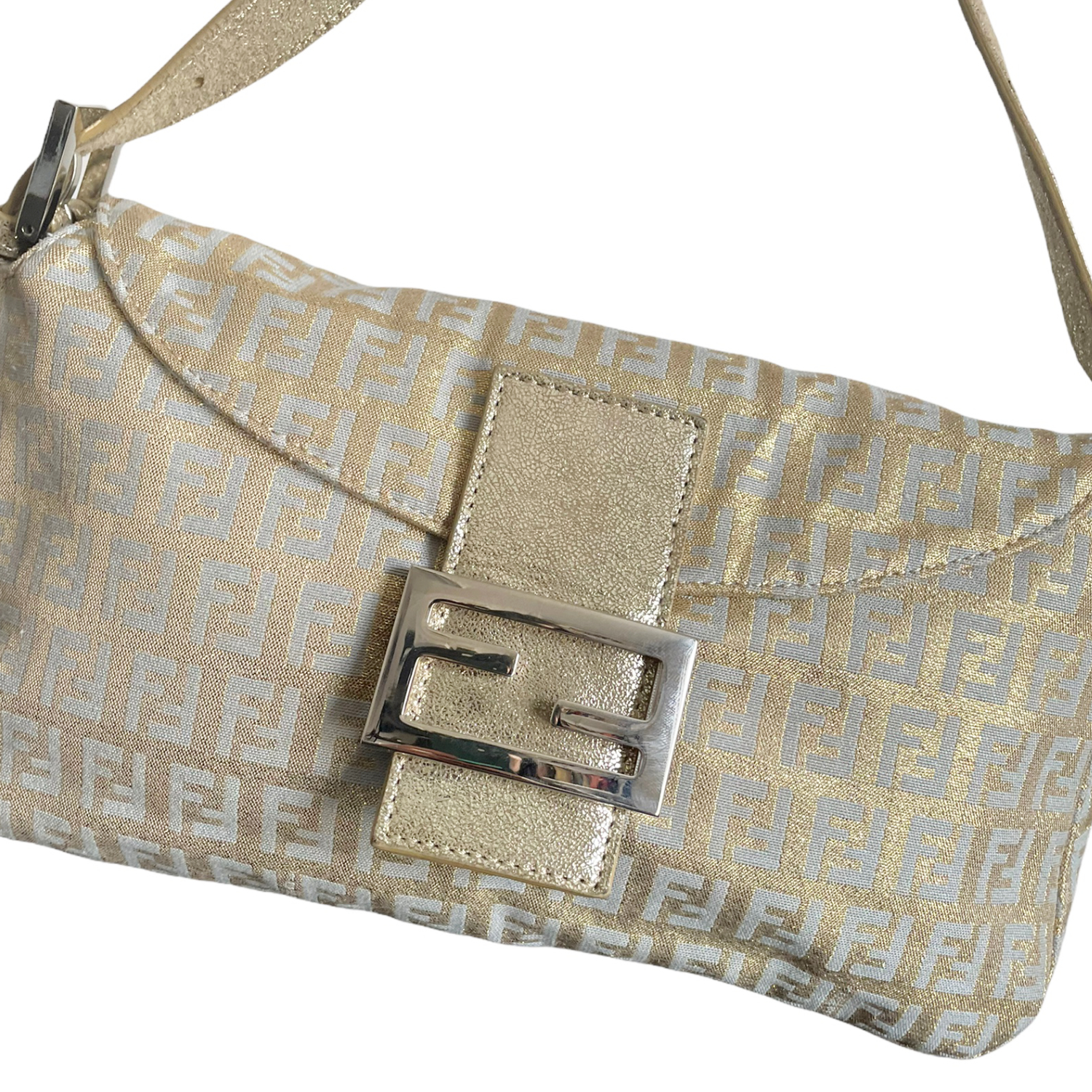 Fendi Monogram Baguette Shoulder Bag in Rare Metallic Gold and Blue ...