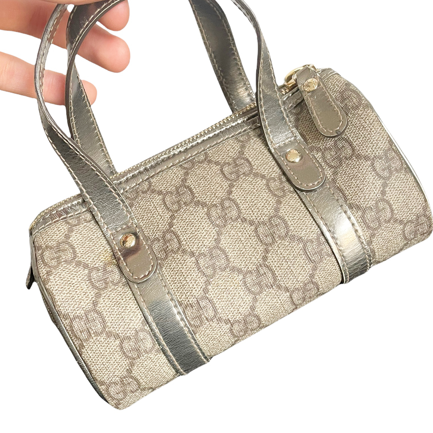 Gucci Monogram Micro Mini Boston Bag in Brown and Metallic – Nitryl