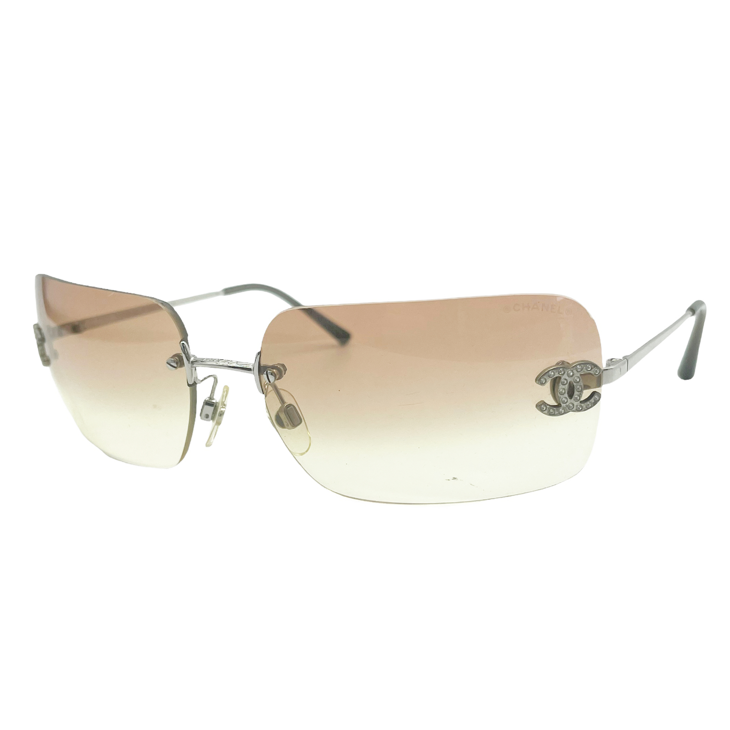 Chanel Diamante Rimless Sunglasses in Peach Pink – Nitryl
