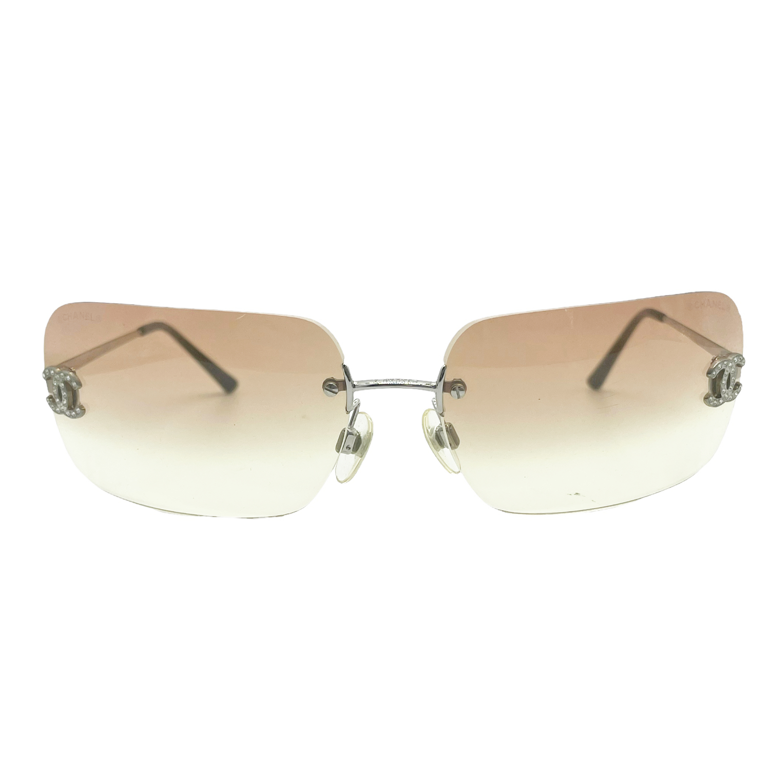 Chanel Diamante Rimless Sunglasses in Peach Pink – Nitryl