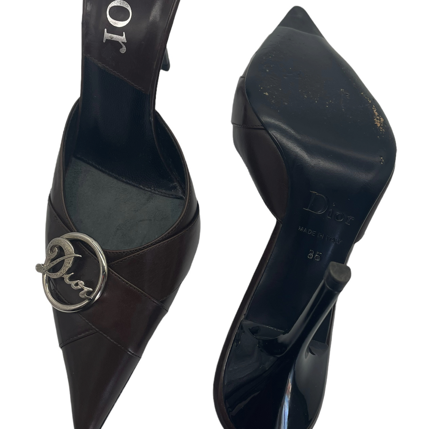 Dior Cursive Logo Heels in Brown UK 3 – Nitryl