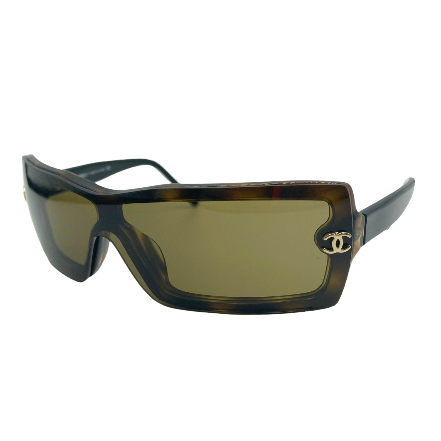 Chanel Chunky Rimless Shield Sunglasses in Tortoiseshell Brown / Gold ...