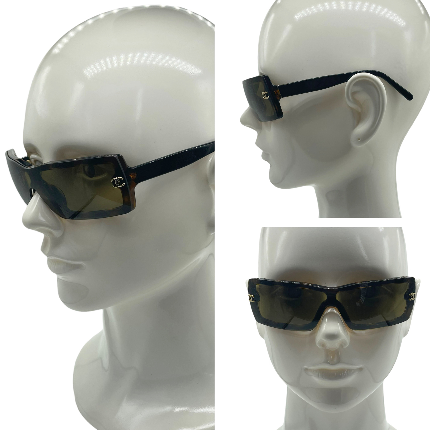 Chanel Chunky Rimless Shield Sunglasses in Tortoiseshell Brown / Gold ...