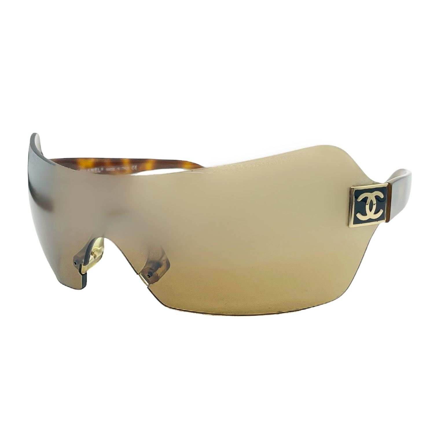 Chanel Rimless Shield Oversized Sunglasses in Tortoiseshell Brown – Nitryl