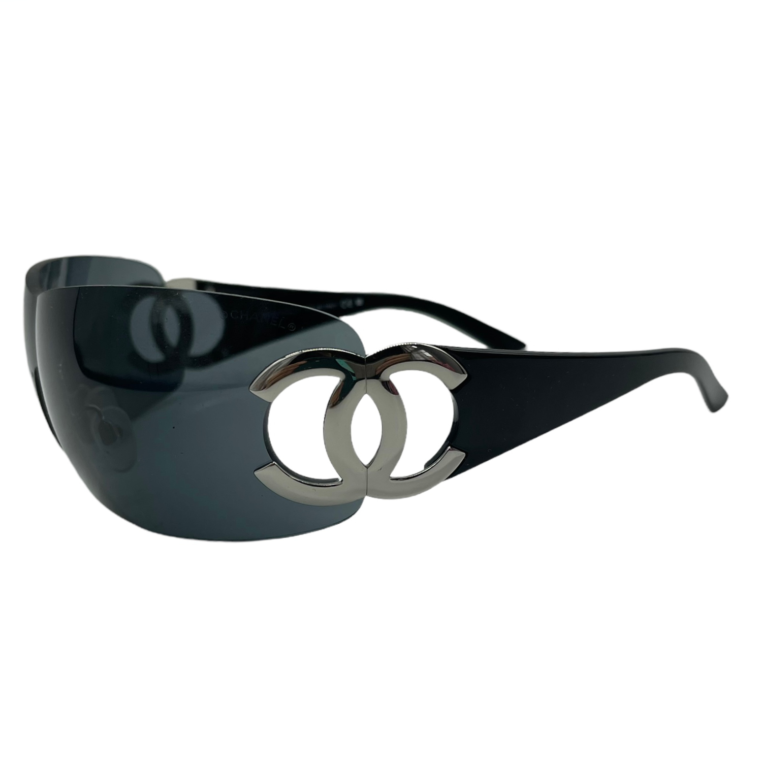 Chanel Rimless Logo Shield Sunglasses in Black / Silver – Nitryl