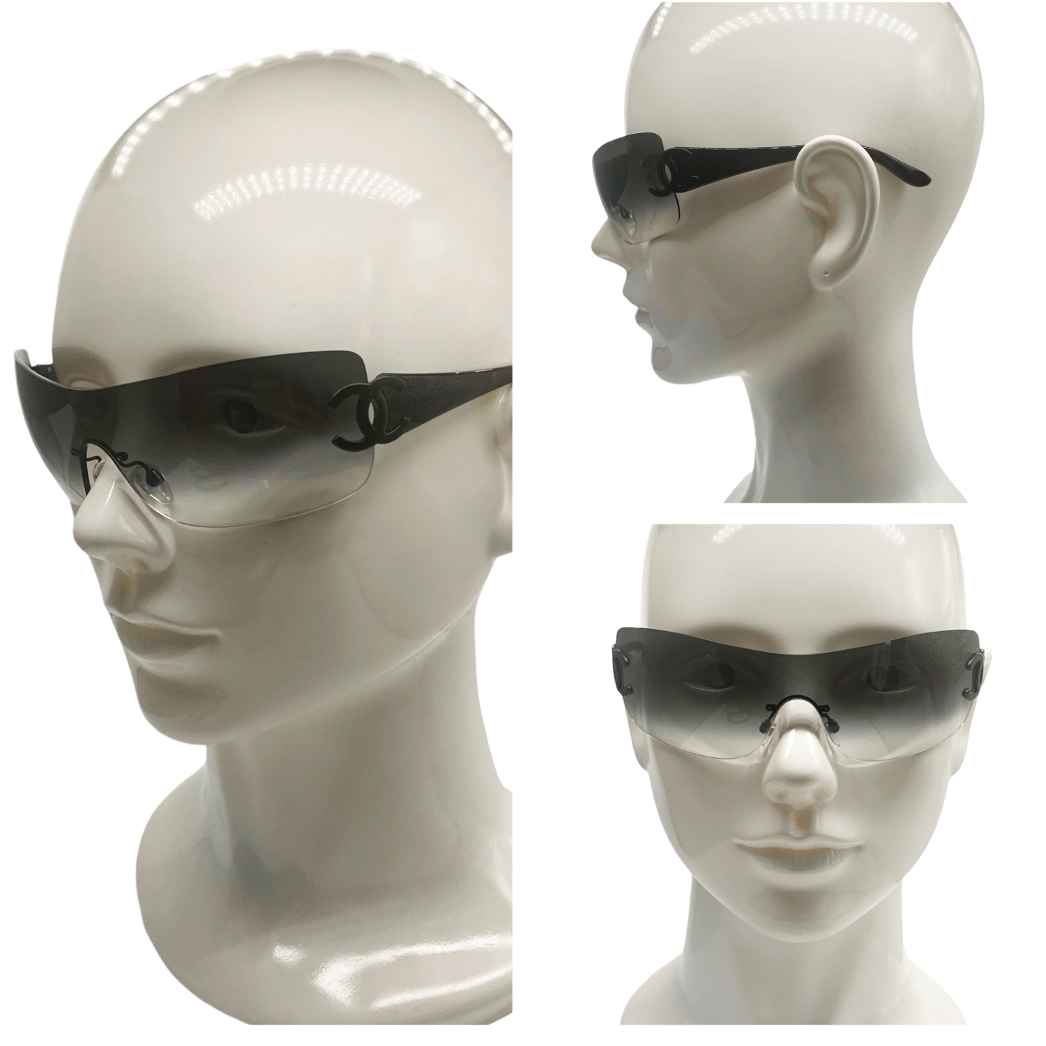 Chanel Rimless Logo Shield Sunglasses in Black – Nitryl