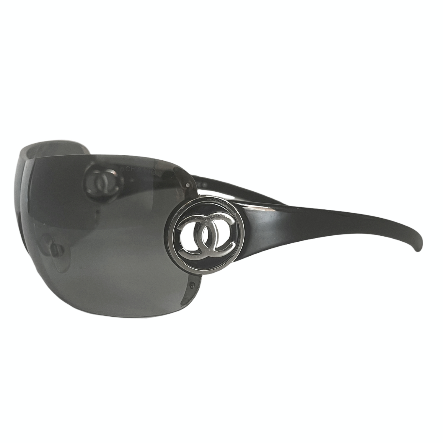 Chanel Rimless Wraparound Shield Sunglasses in Black / Silver – Nitryl