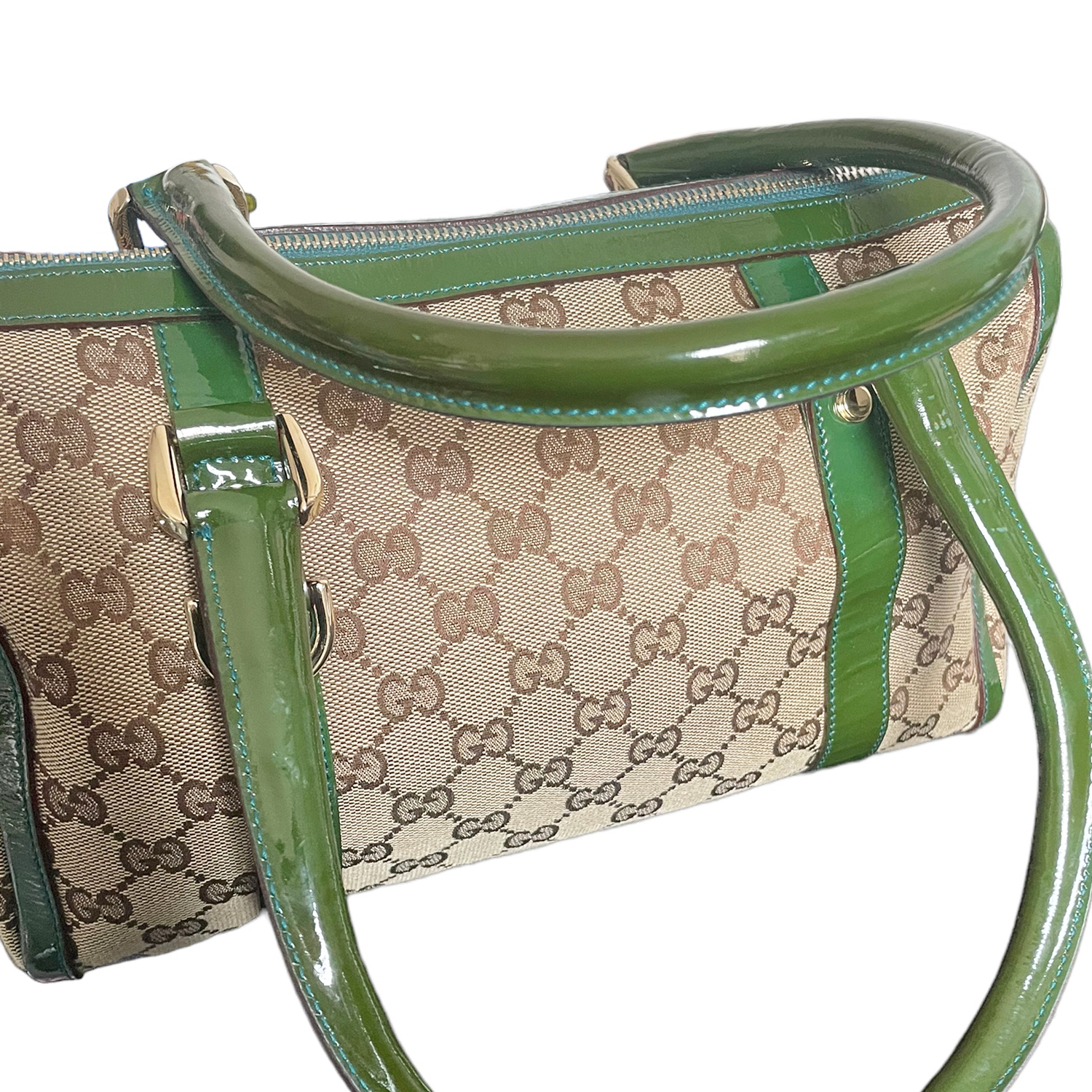 Gucci Monogram Shoulder Boston Bag in Beige / Green – Nitryl