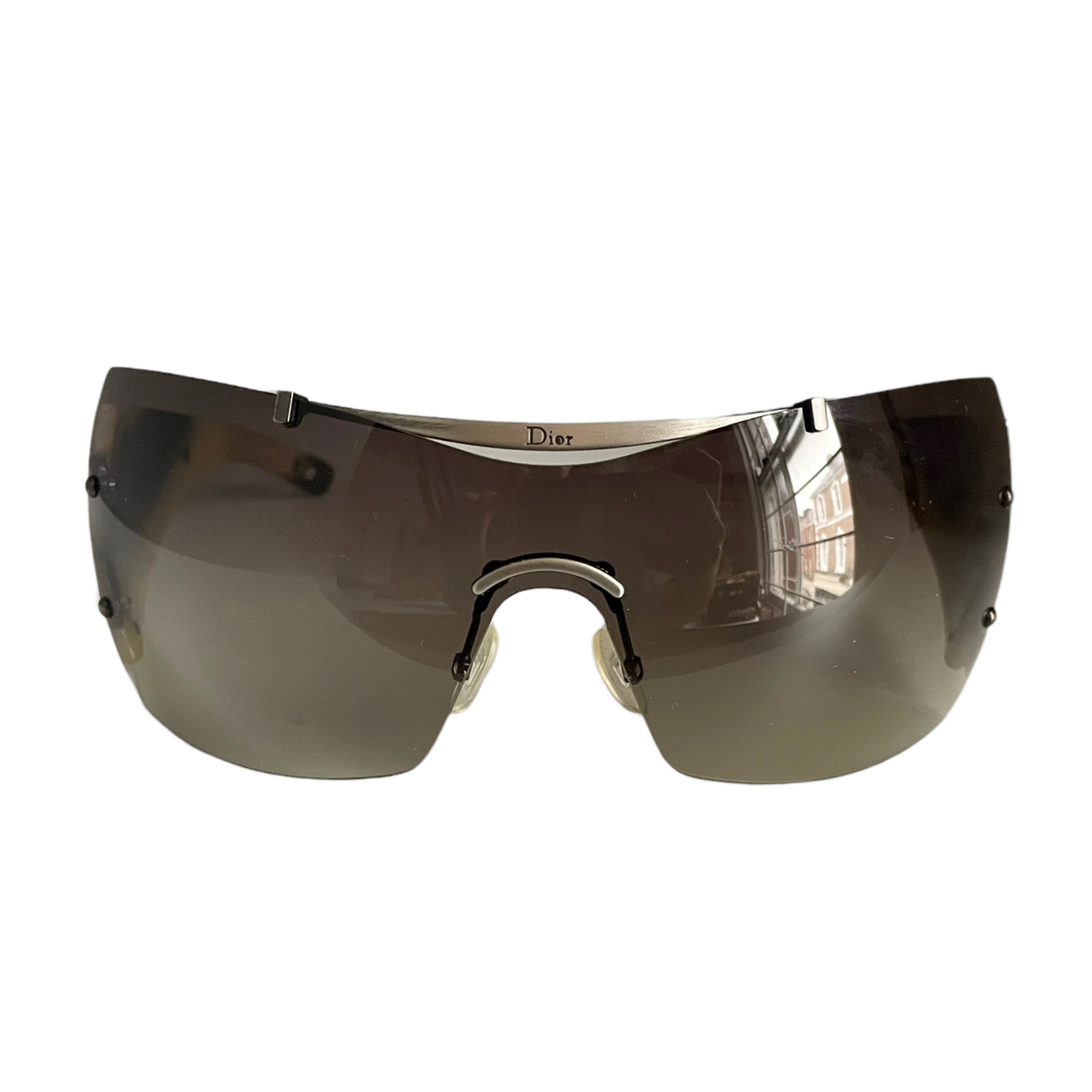 Dior Rimless Western Shield Sunglasses in Silver / Brown – Nitryl