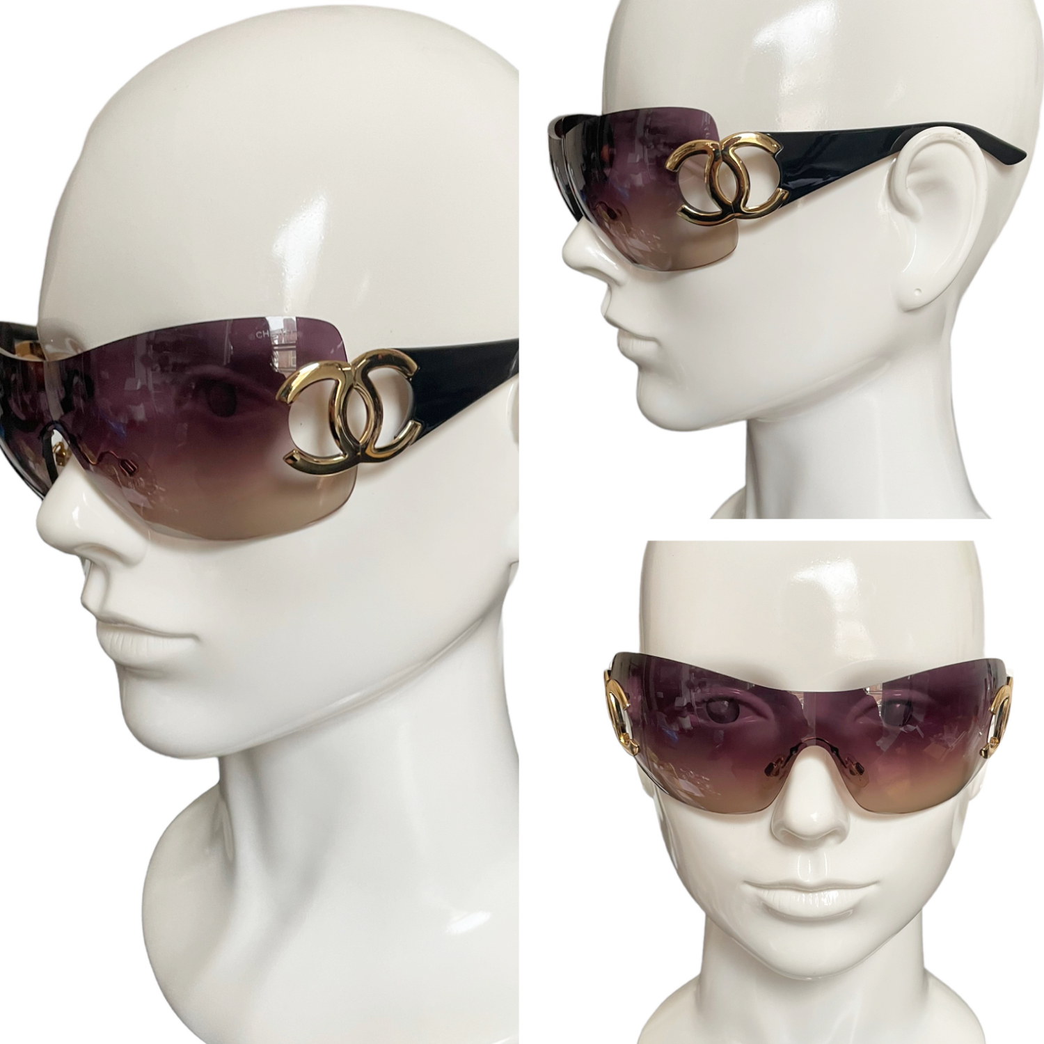 Chanel Rimless Logo Shield Sunglasses in Brown / Gold – Nitryl