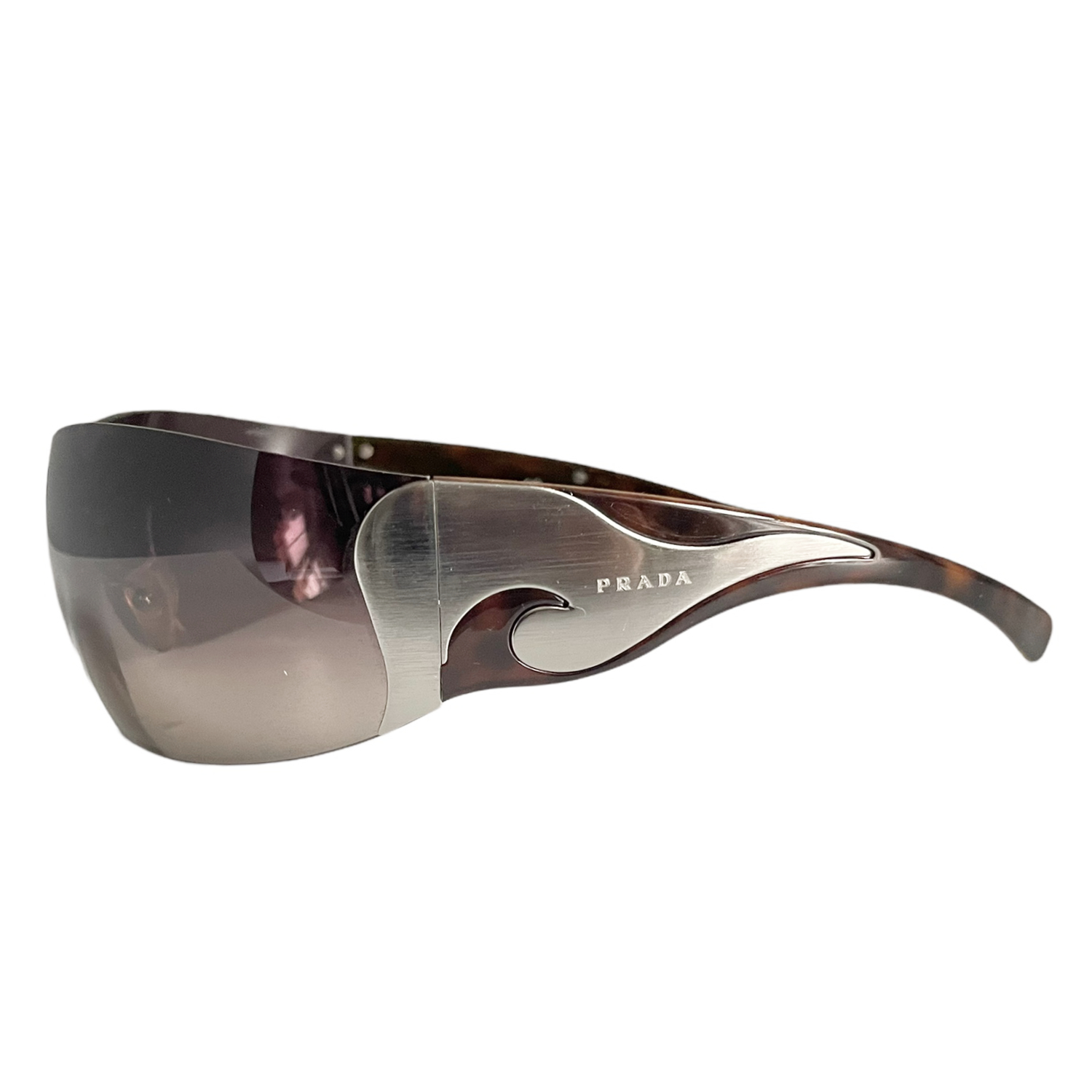 Prada Tribal Flame Rimess Shield Sunglasses in Brown – Nitryl