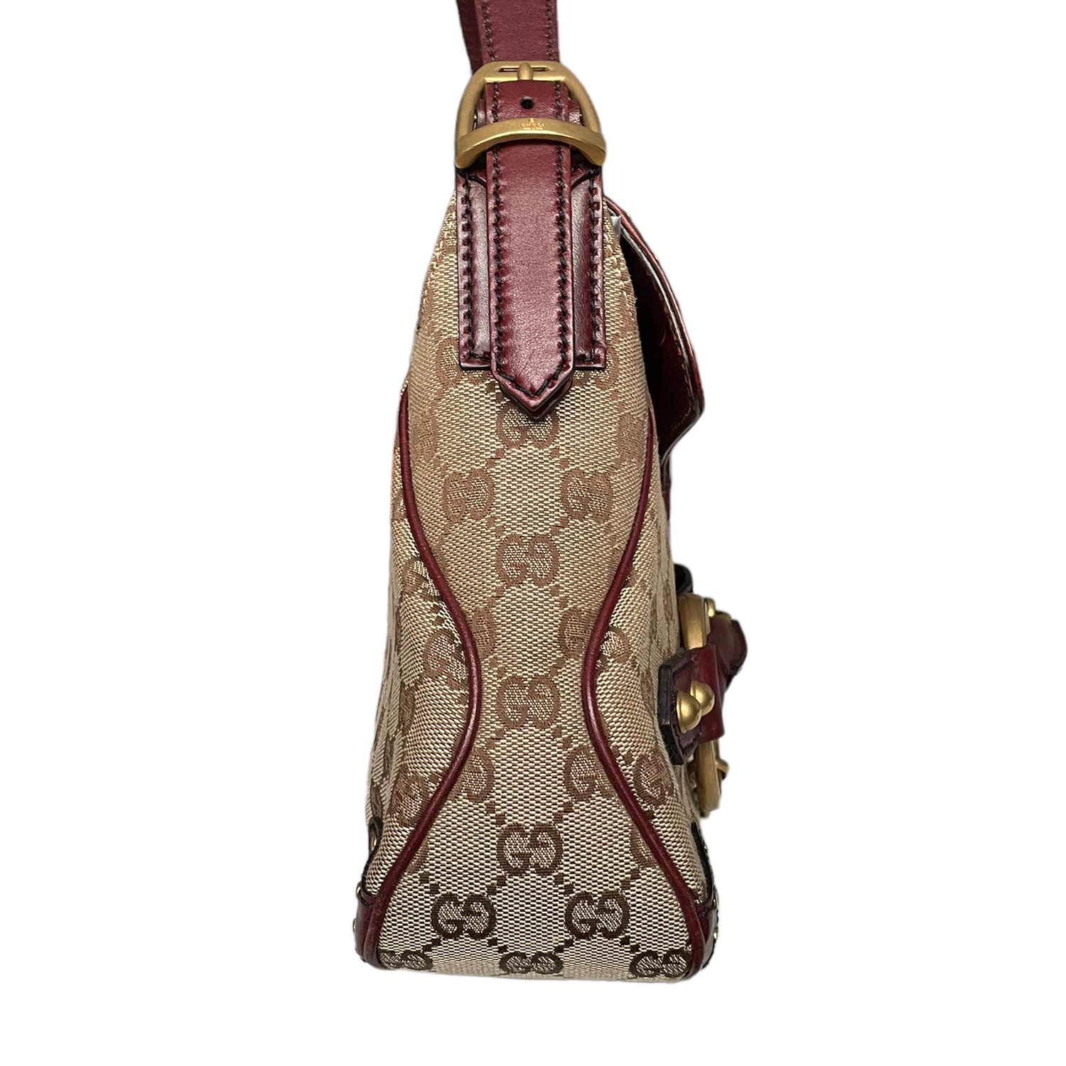 Gucci Monogram Horsebit Shoulder Bag in Beige / Maroon – Nitryl