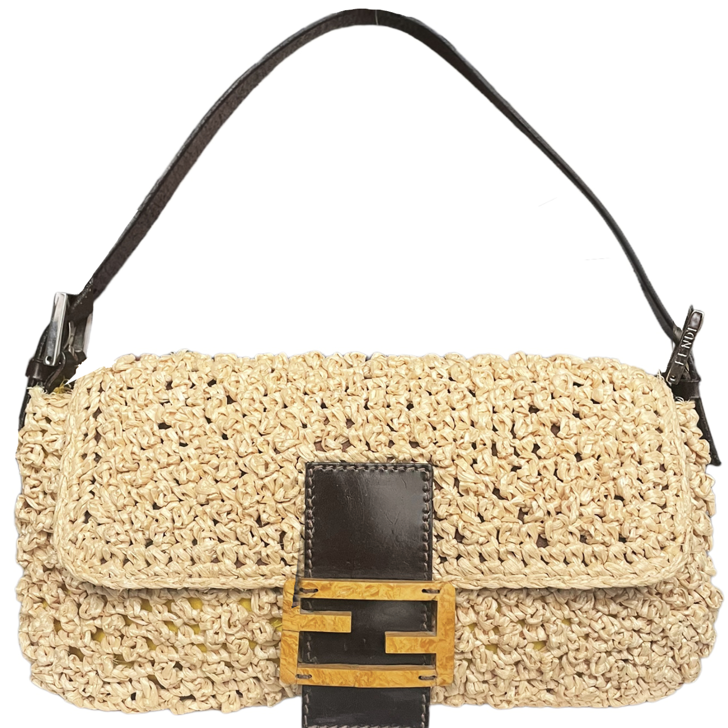 Fendi Woven Straw Shoulder Baguette Bag in Beige – Nitryl