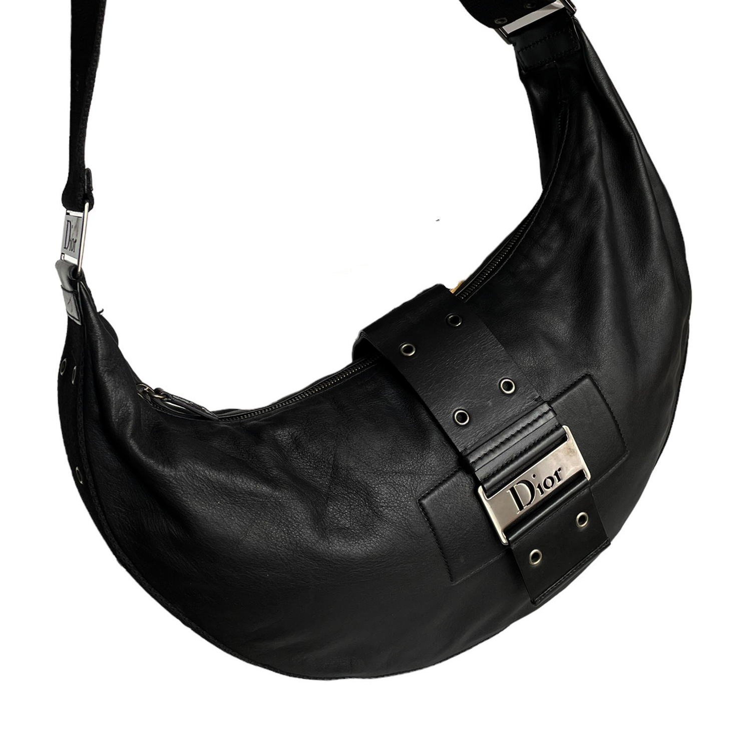 Dior Street Chic Half Moon Leather XL Shoulder Bag in Black / Silver ...