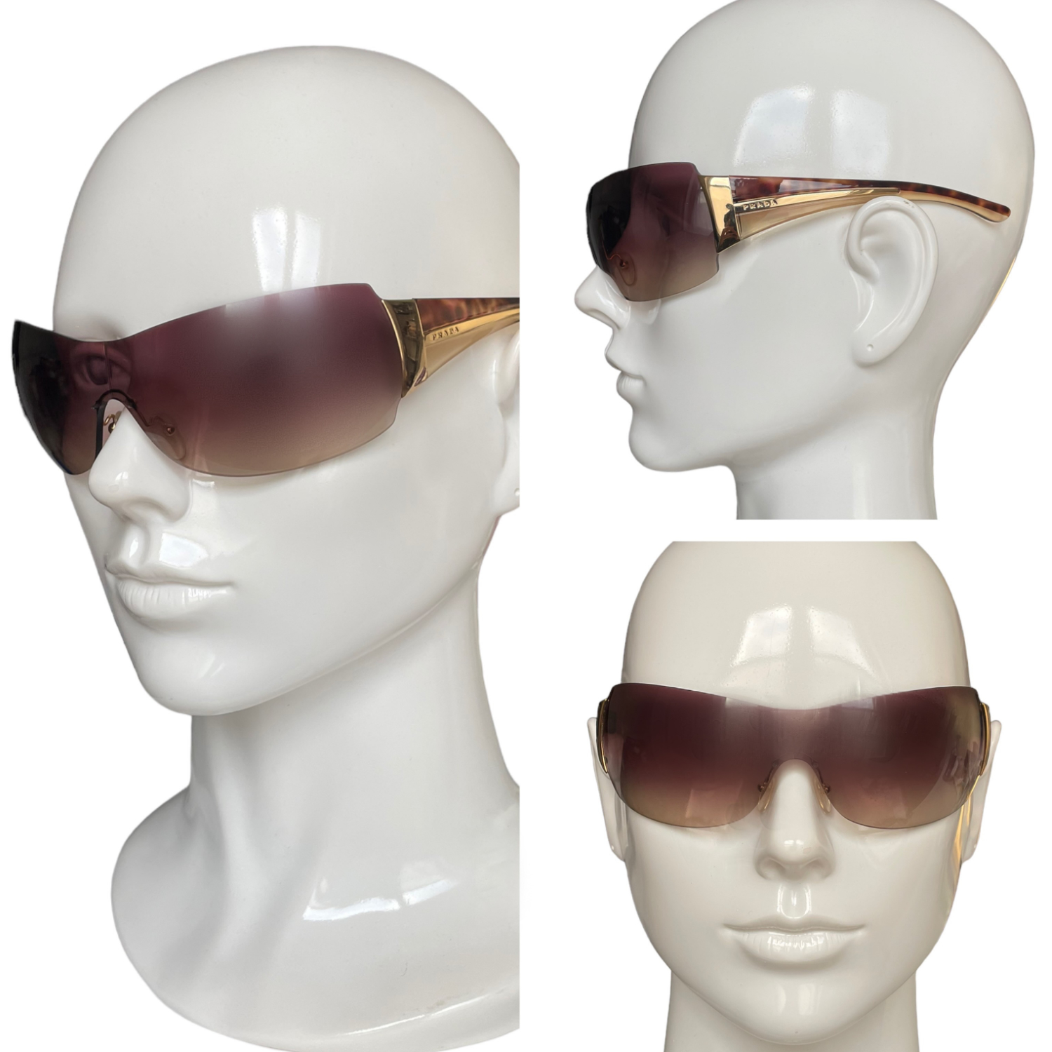 Prada Logo Rimless Shield Sunglasses in Brown / Gold – Nitryl