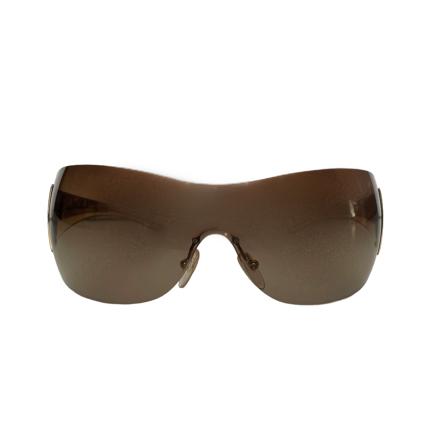 Prada Logo Rimless Shield Sunglasses in Brown / Gold – Nitryl