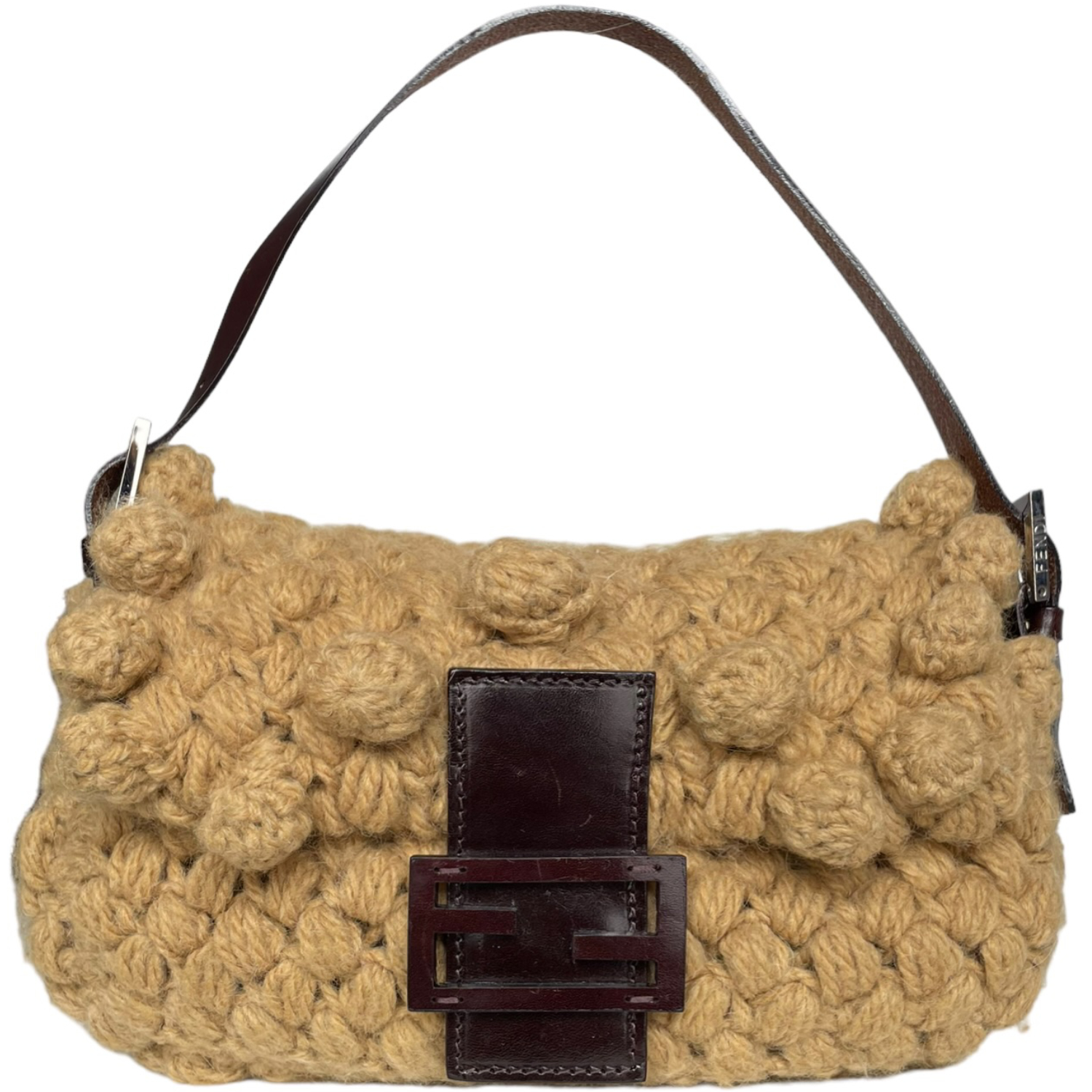 Fendi Crocheted Wool Shoulder Baguette Bag in Beige – Nitryl
