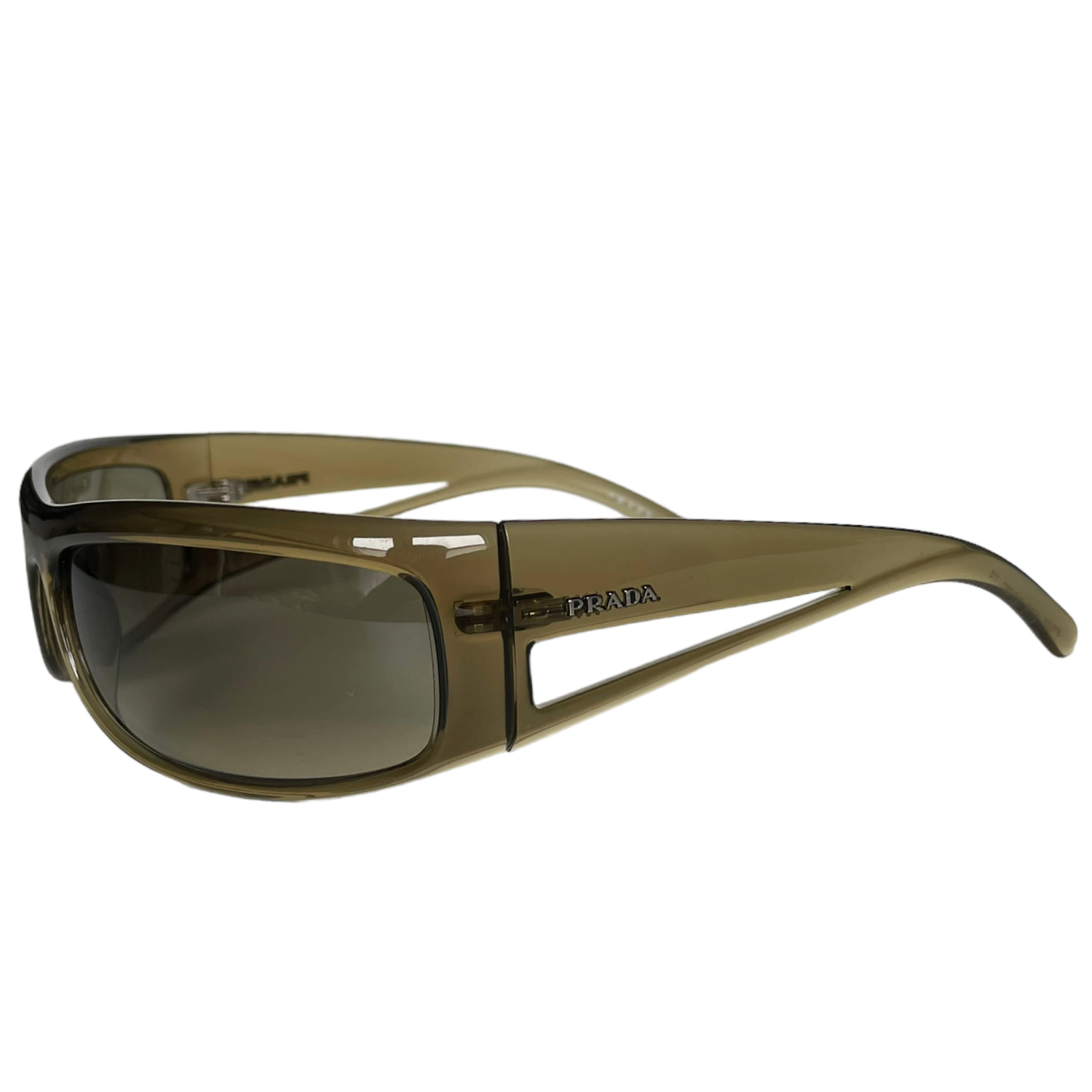 Prada Cutout Wraparound Sunglasses In Khaki Green Nitryl