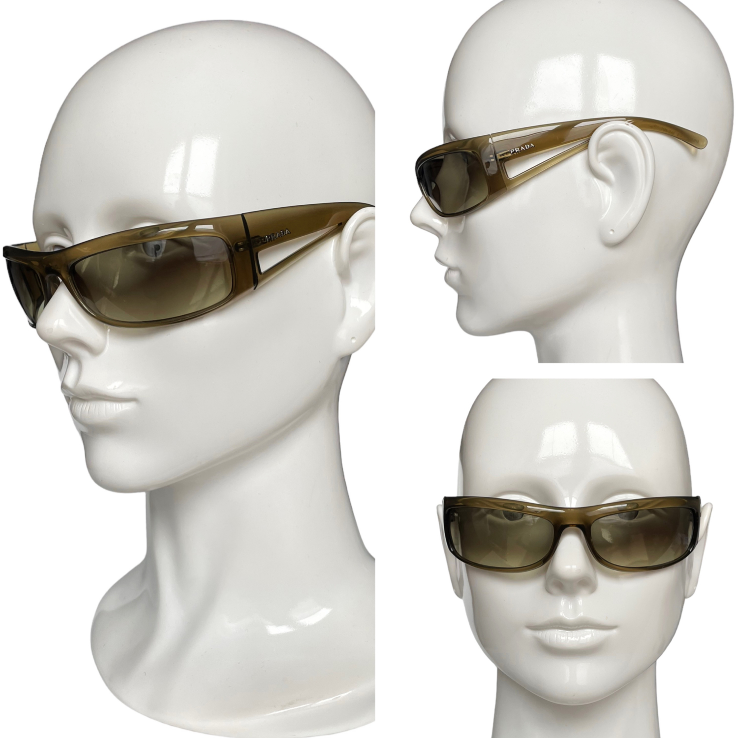 Prada Cutout Wraparound Sunglasses in Khaki Green – Nitryl