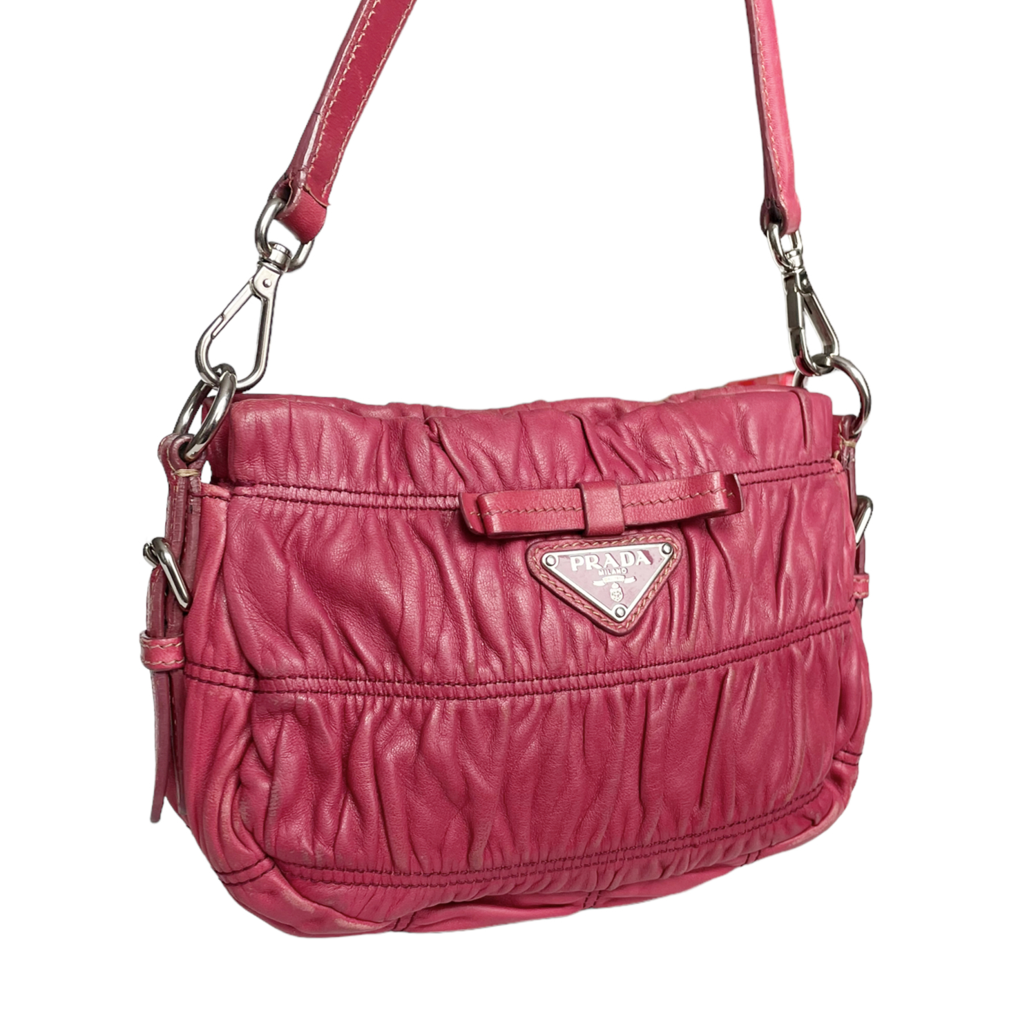 Prada Ruched Leather Mini Shoulder Bag in Pink – Nitryl