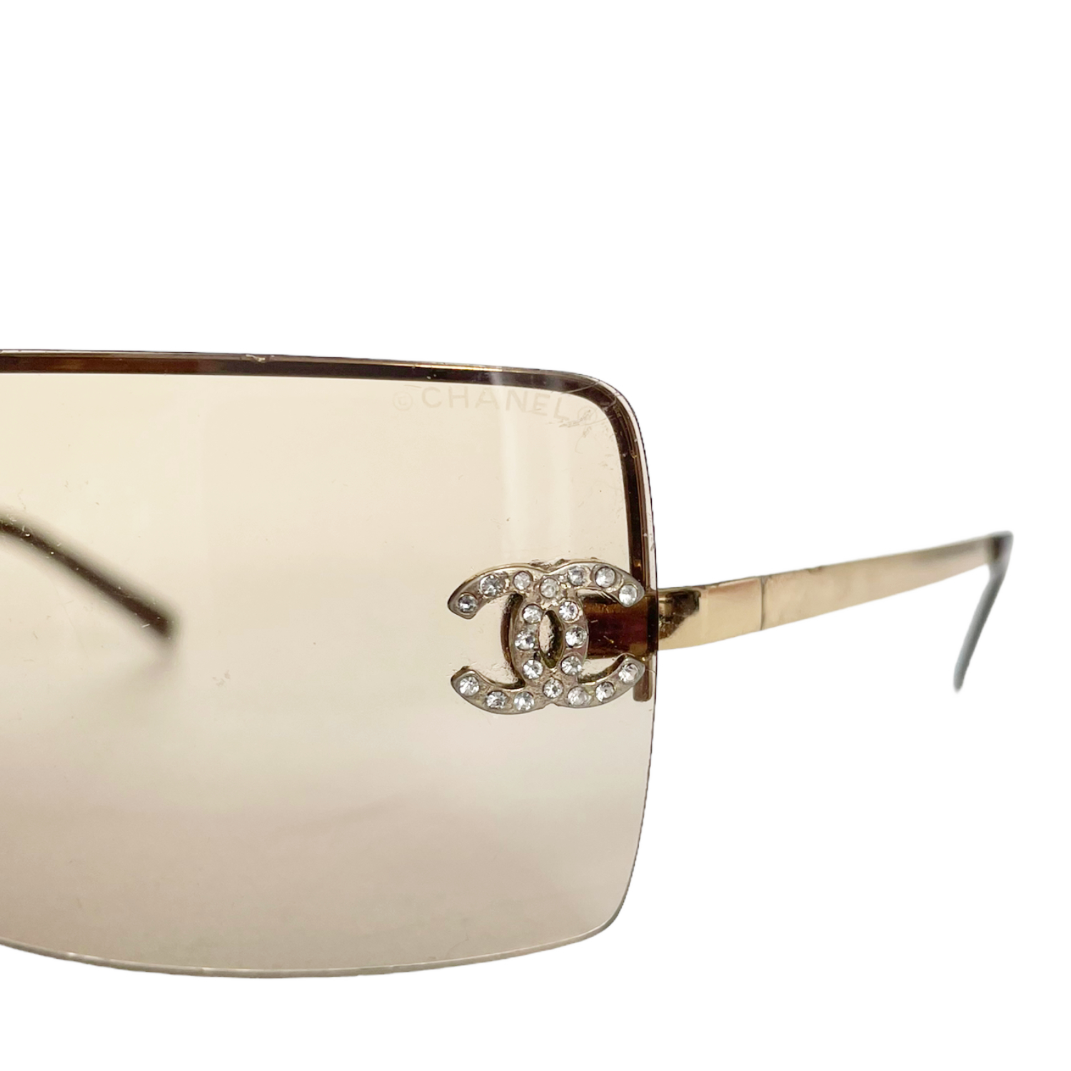 Chanel Diamante Rimless Sunglasses in Brown / Gold – Nitryl