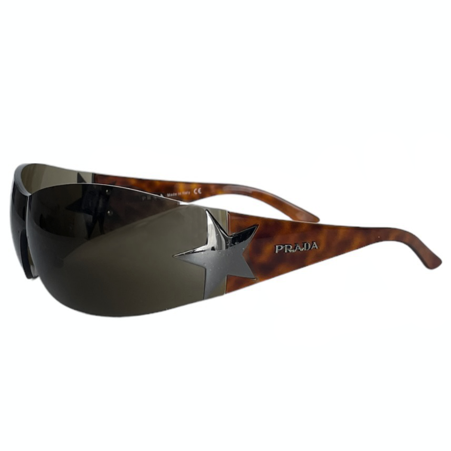 Prada Star Logo Wraparound Sunglasses in Tortoiseshell Brown / Silver ...