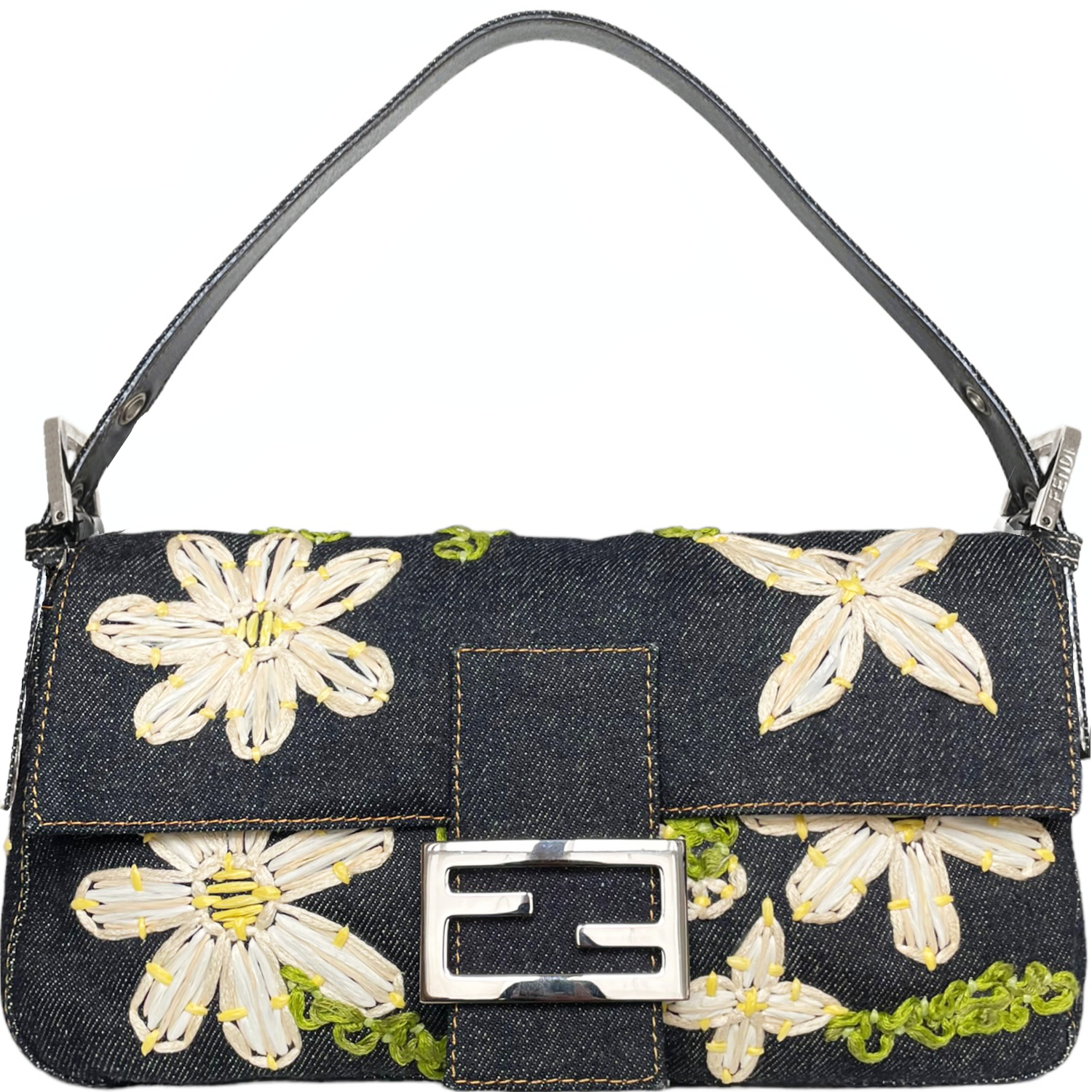Fendi Daisy Flower Denim Shoulder Baguette Bag – Nitryl