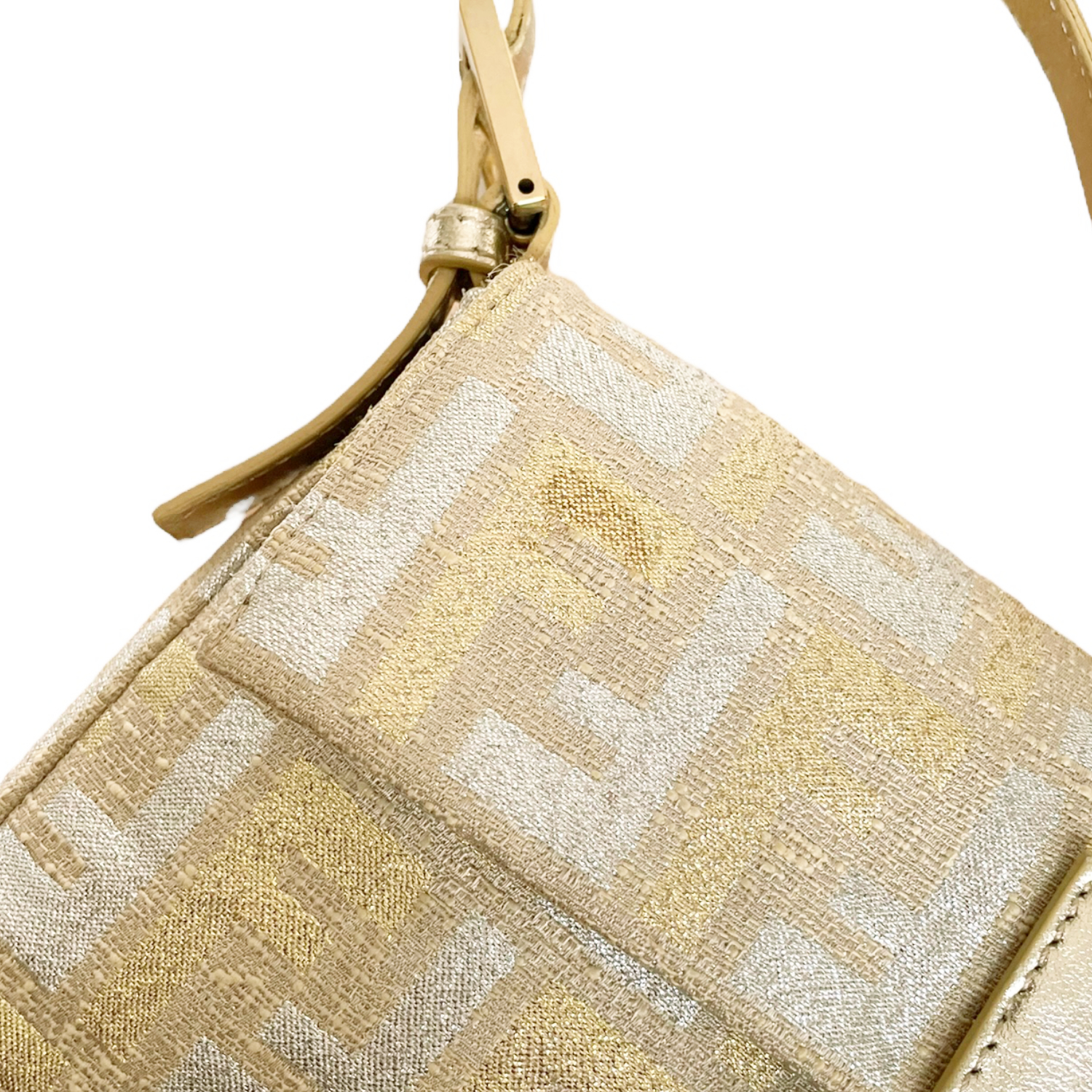 Fendi Monogram Metallic Glitter Shoulder Baguette Bag in Gold / Silver ...