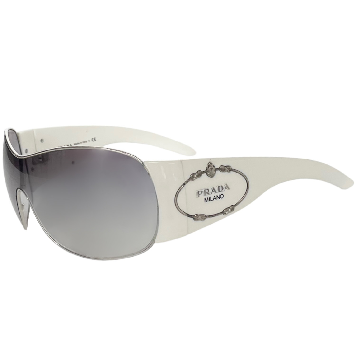 Prada Logo Oversized Wraparound Sunglasses in White / Silver – Nitryl