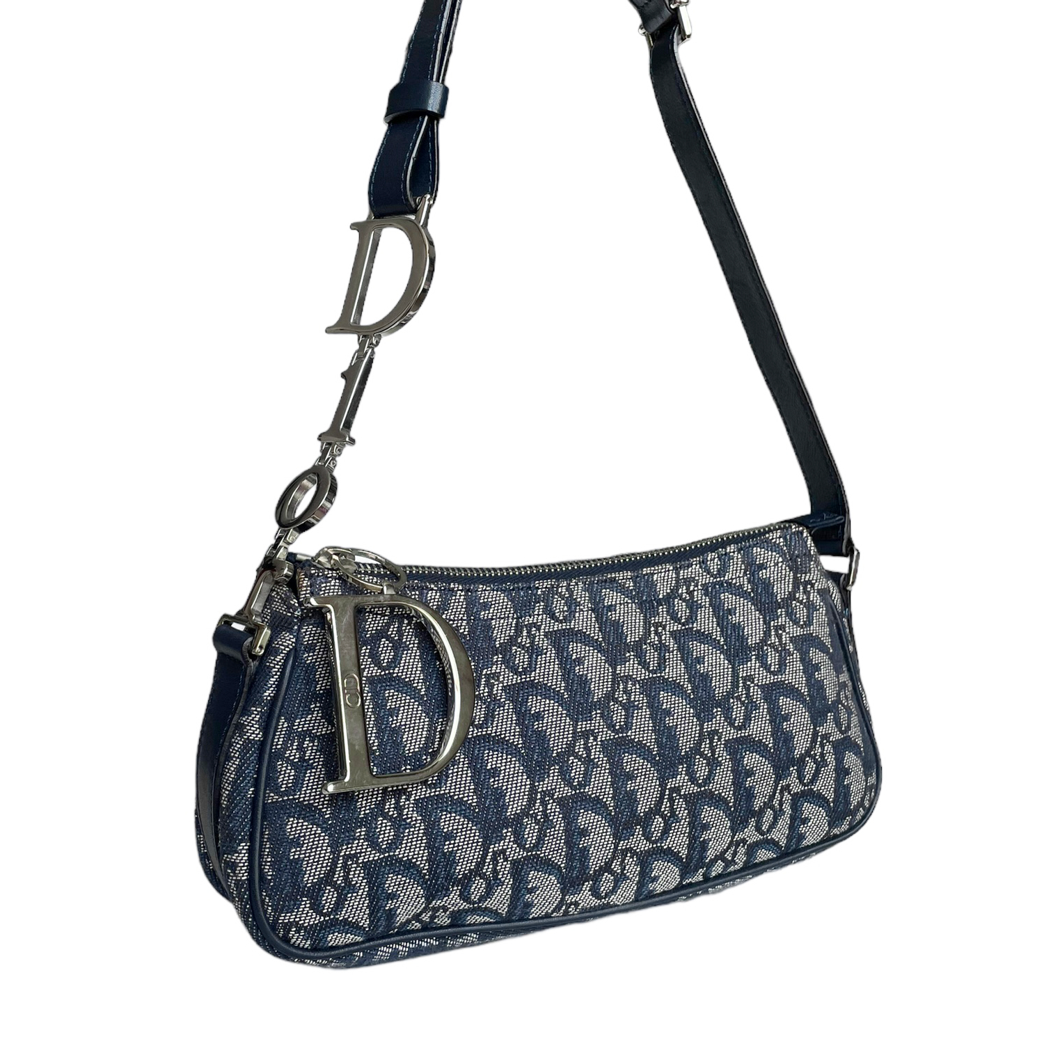 Dior Trotter Monogram Shoulder Bag in Navy Blue with Silver Spell-out ...