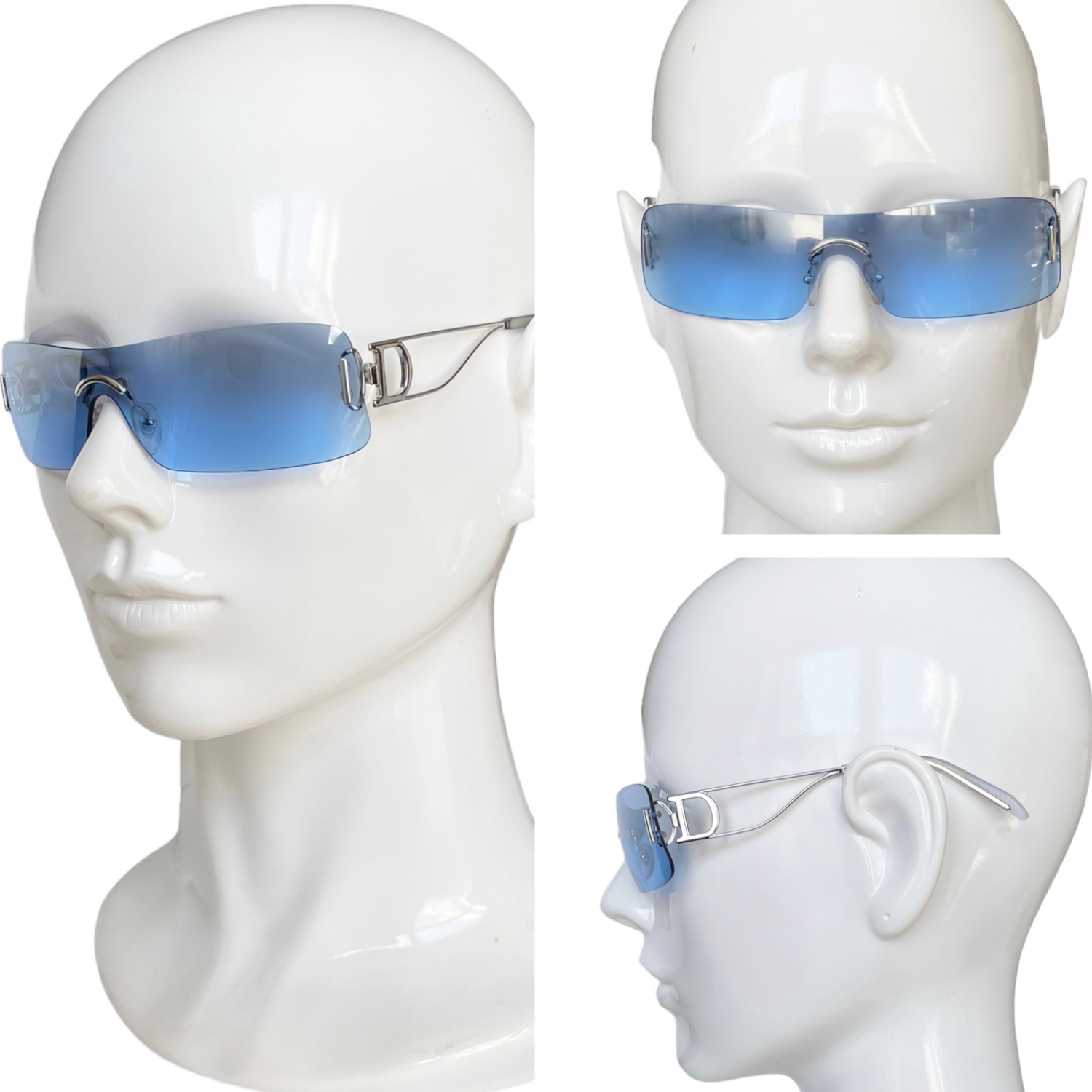 Dior Rimless Logo Wraparound Sunglasses in Blue / Silver – Nitryl