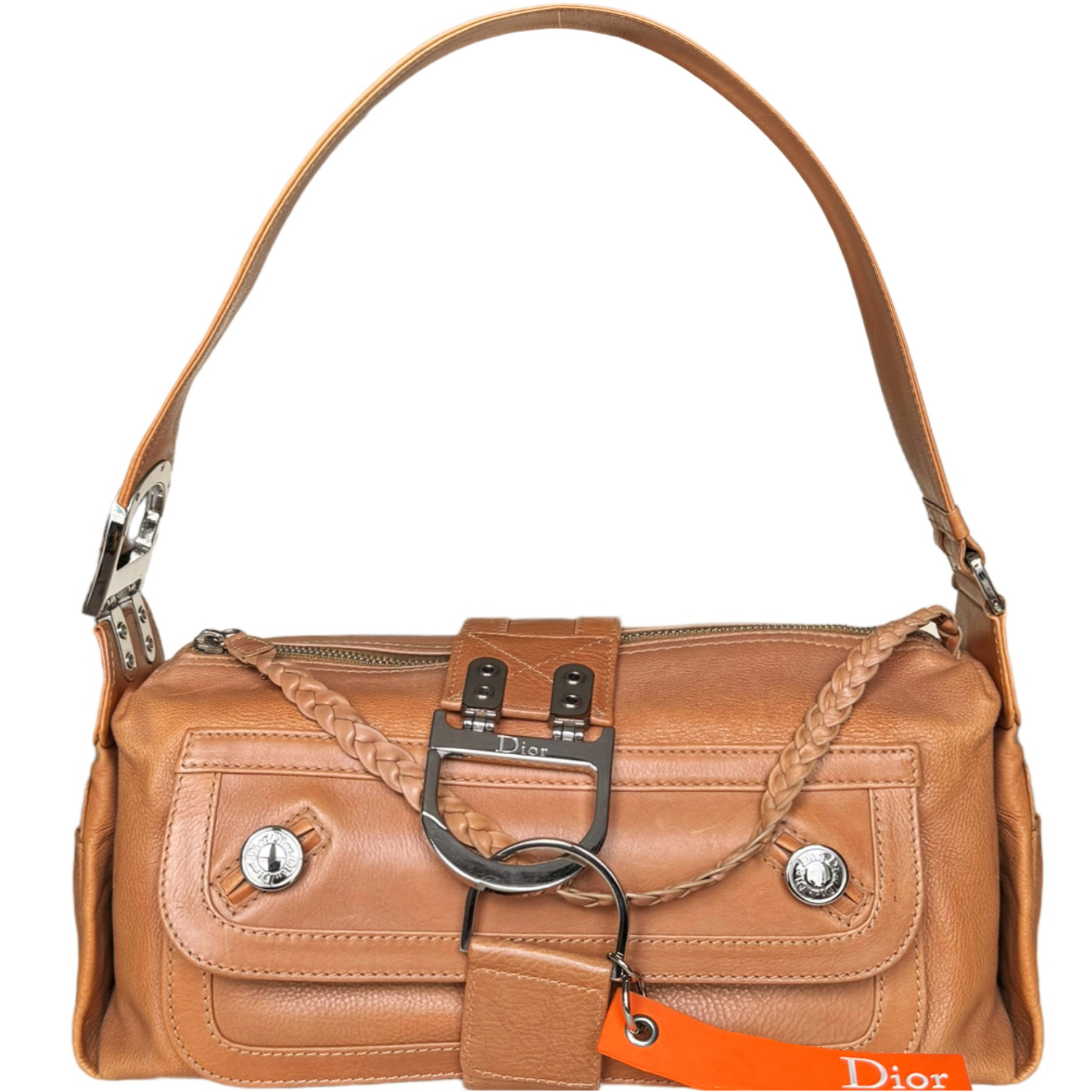 Dior Leather Flight Shoulder Bag in Tan Brown / Silver with Charm – Nitryl