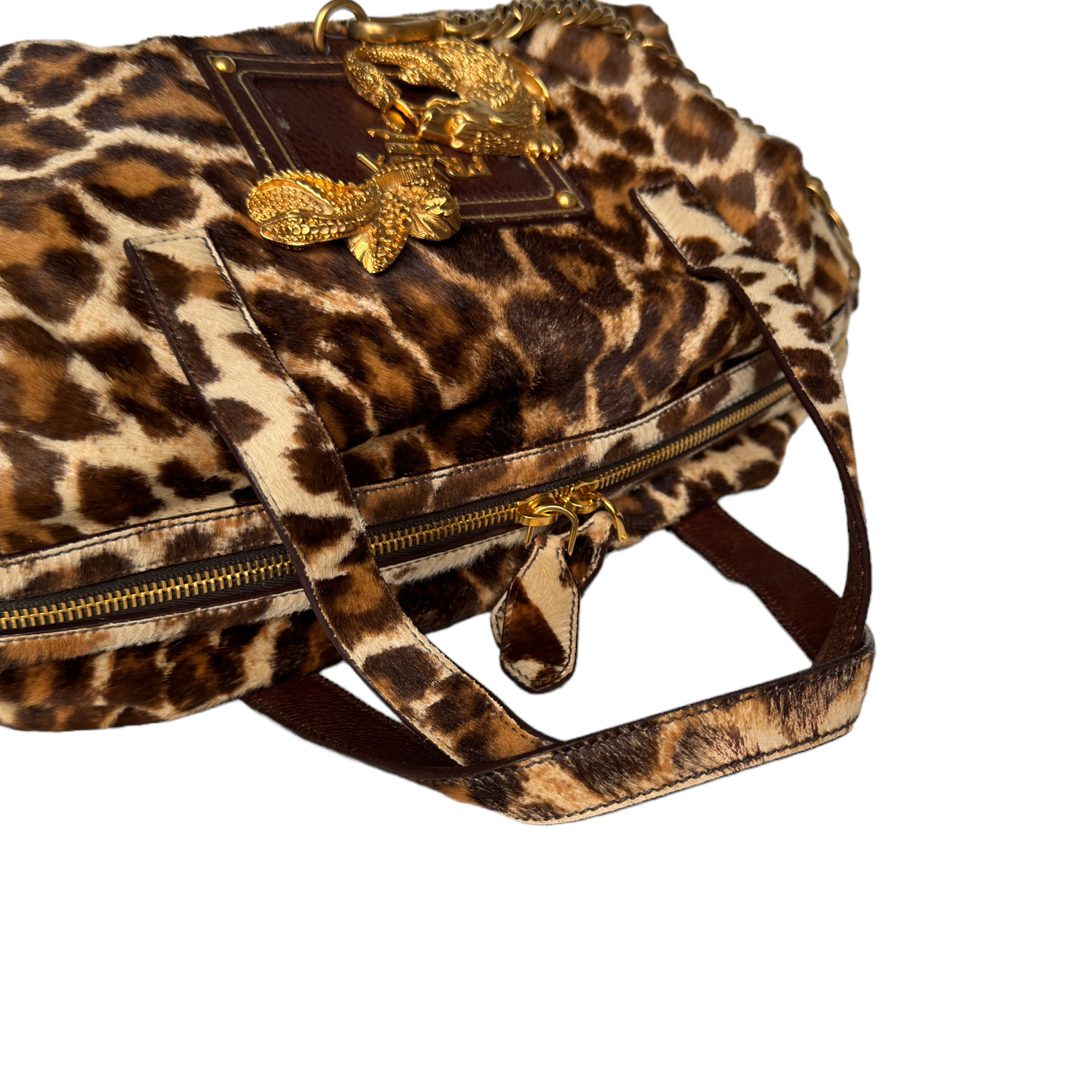 Prada Leopard Calfskin Dragon Shoulder Bag in Brown / Gold – Nitryl