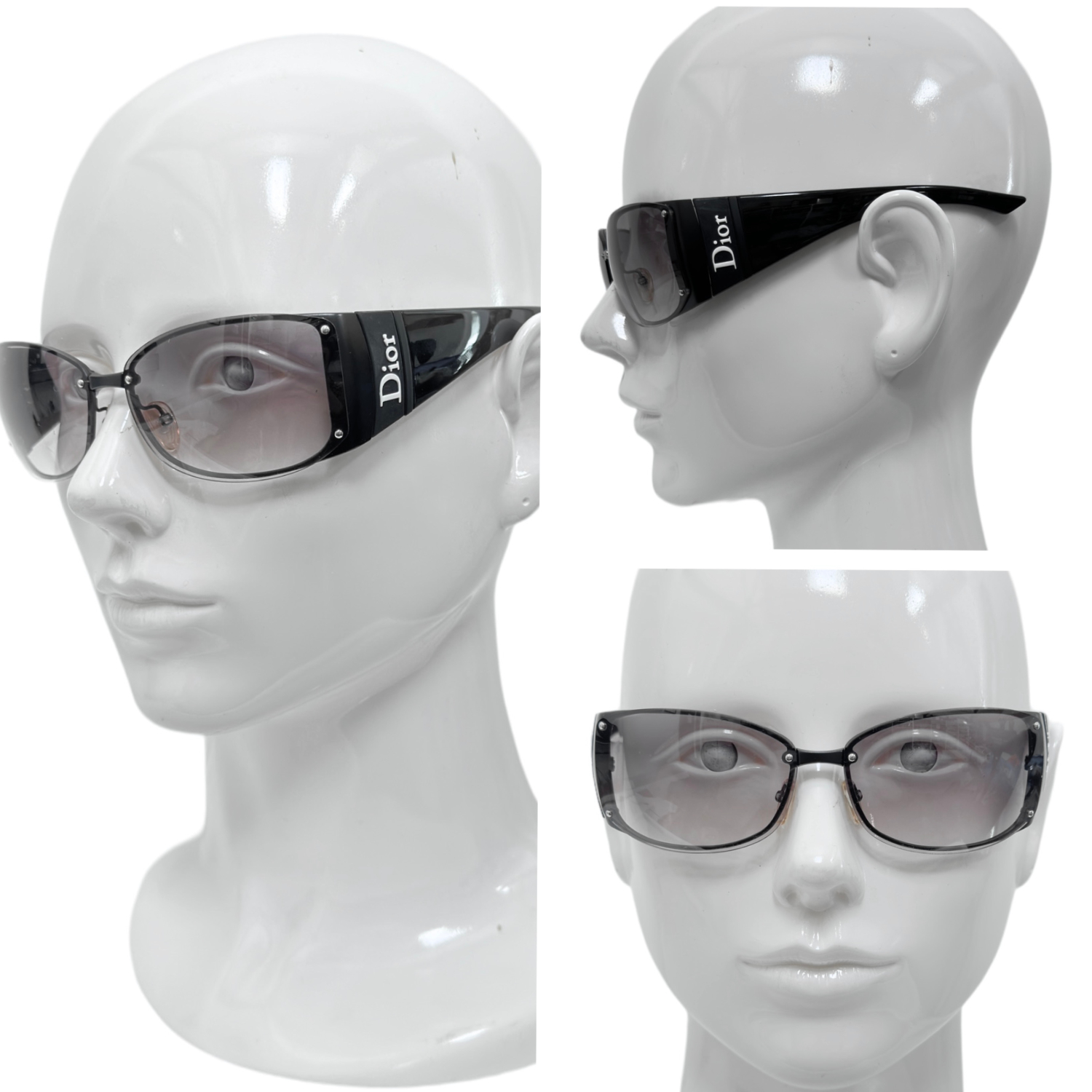 Dior Logo Rimless Wraparound Sunglasses in Black / White – Nitryl