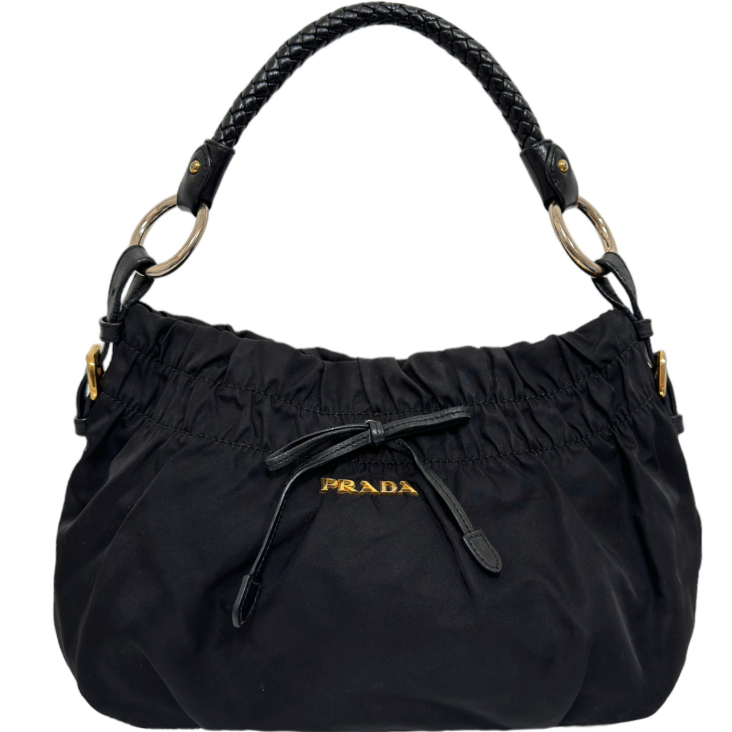 Prada Nylon Bow Logo Shoulder Bag in Black / Gold – Nitryl