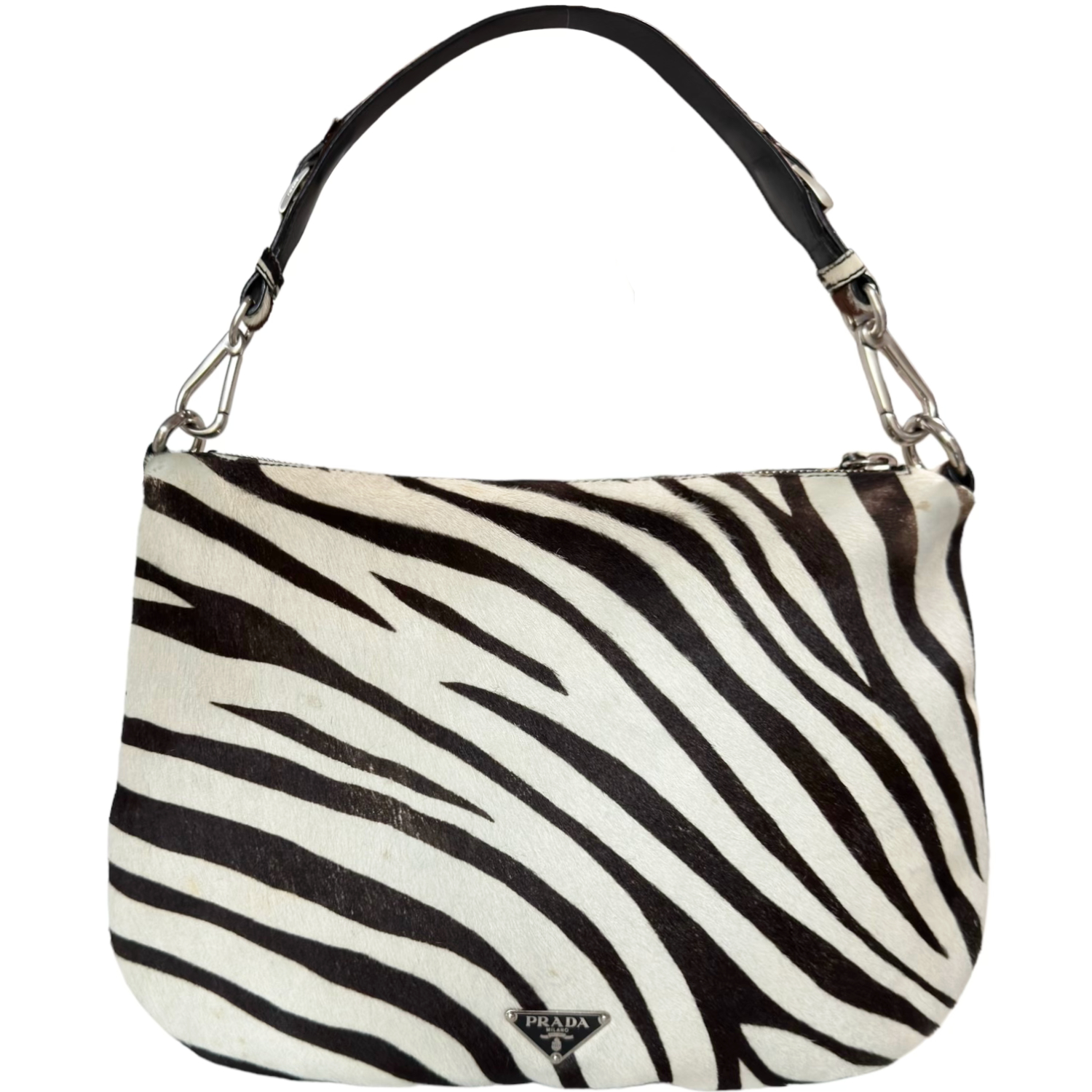 Prada Zebra Striped Calfkskin Shoulder Bag in White / Black / Dark ...