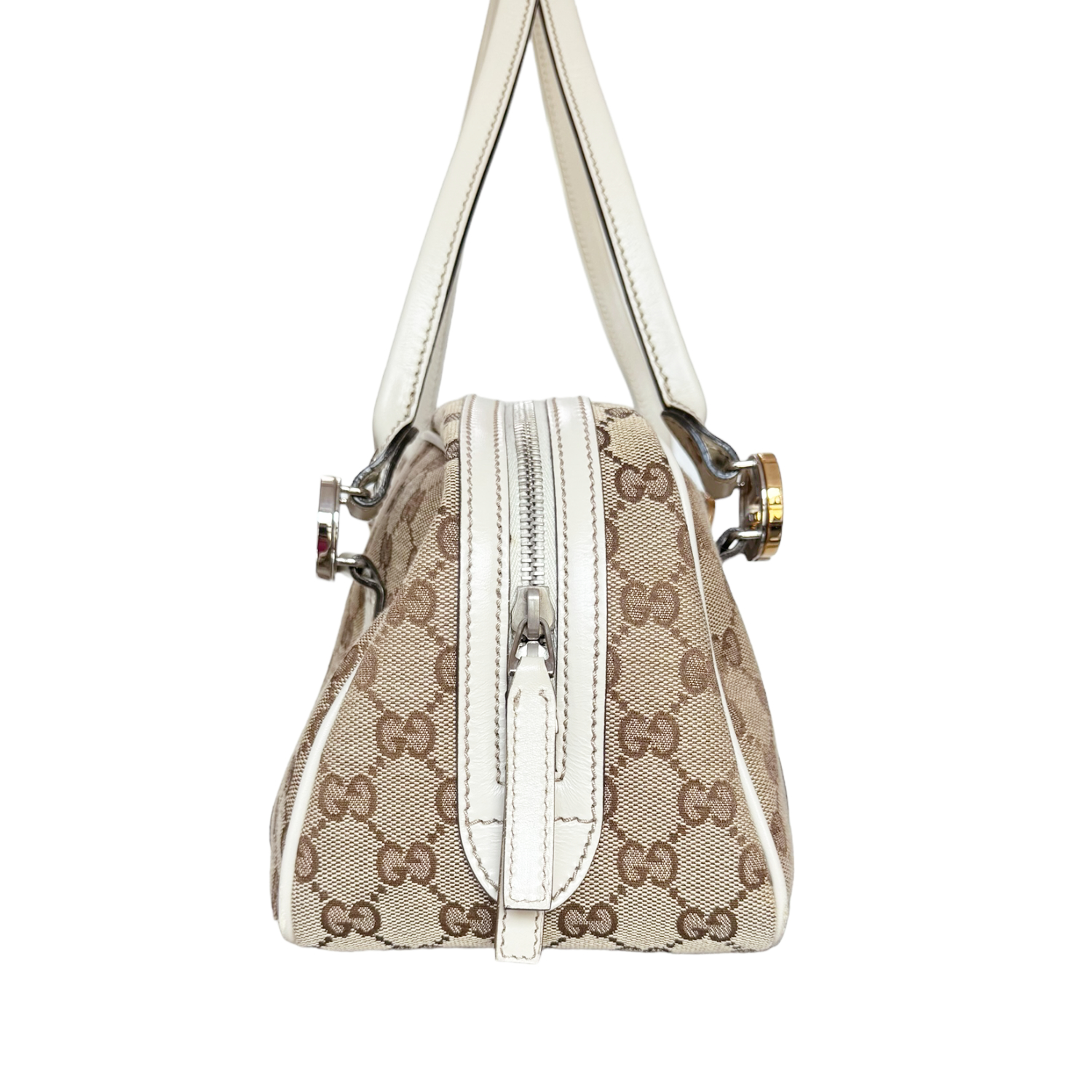 Gucci Monogram Logo Shoulder Bag in Beige / White / Gold / Silver – Nitryl