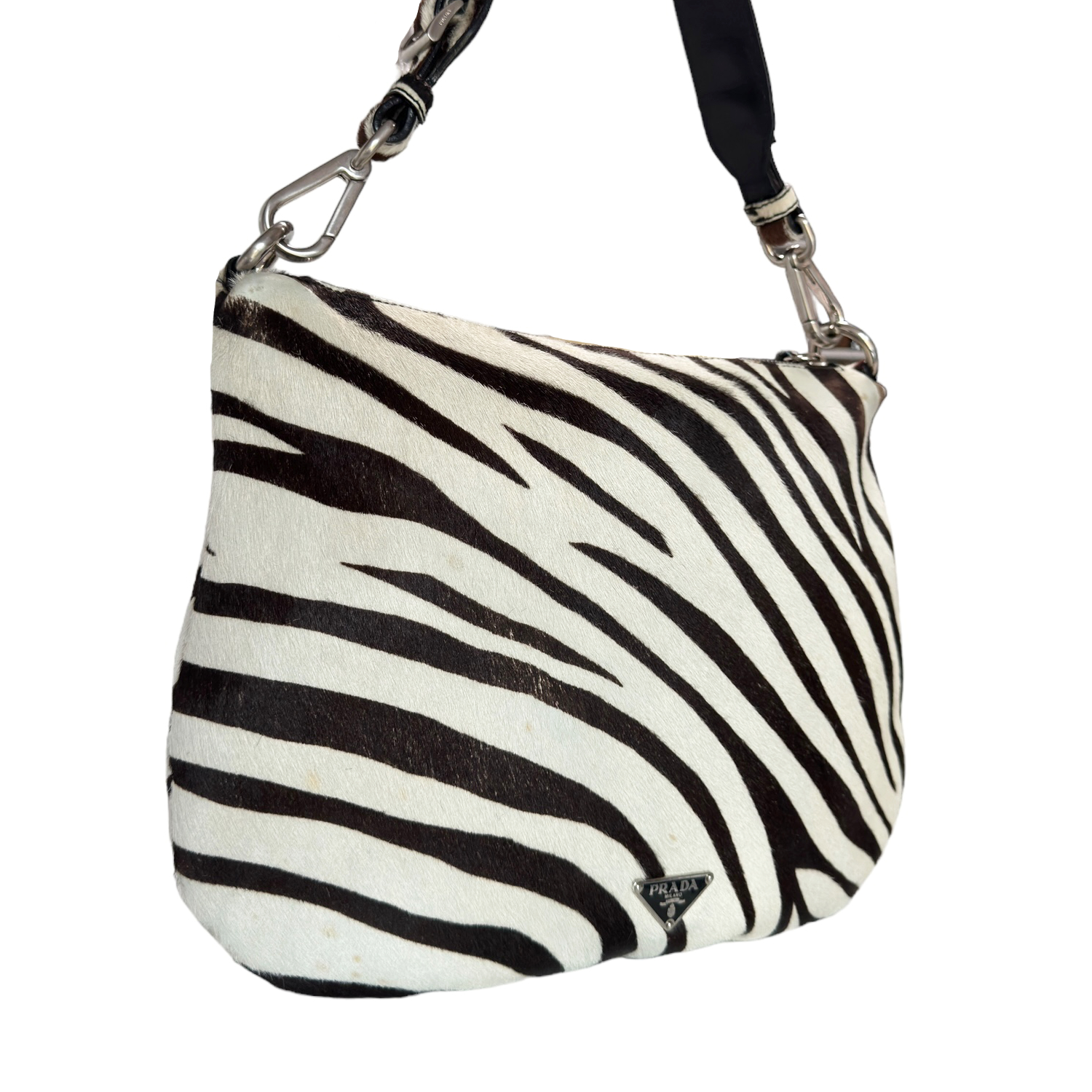 Prada Zebra Striped Calfkskin Shoulder Bag in White / Black / Dark ...